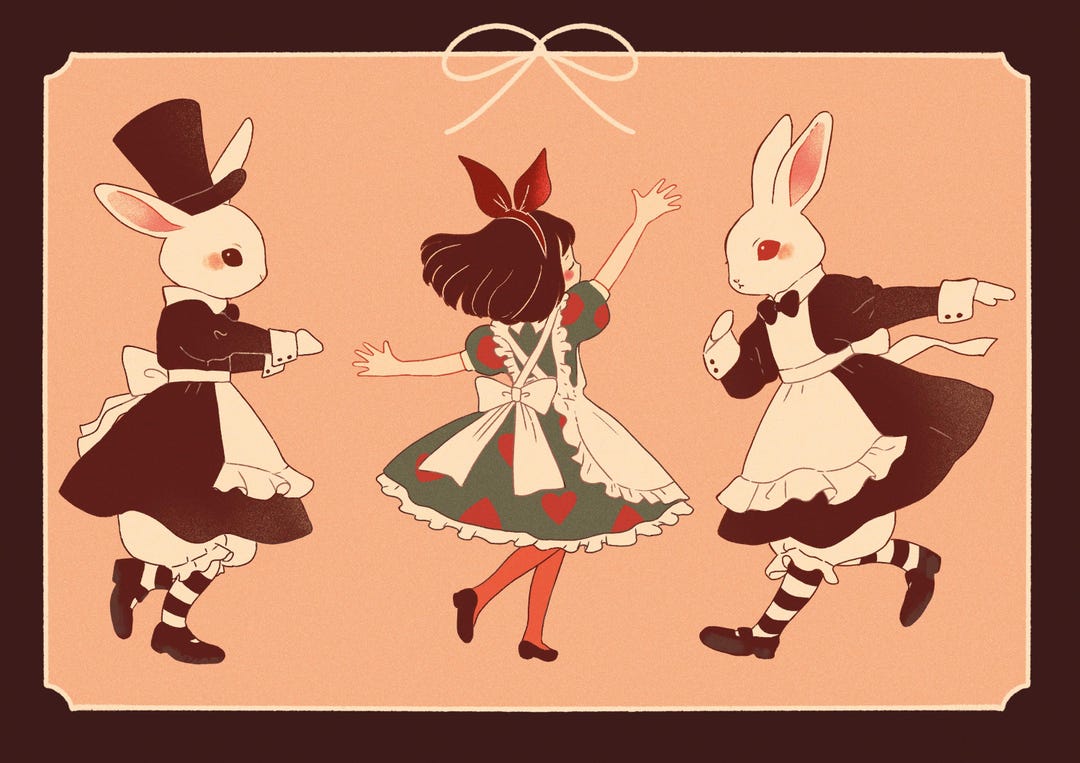 Rabbit Girl Art Print Postcard - Etsy