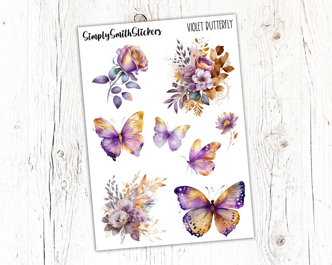 VIOLET BUTTERFLY Clear Frosted Matte Stickers | Deco Stickers | Planner ...