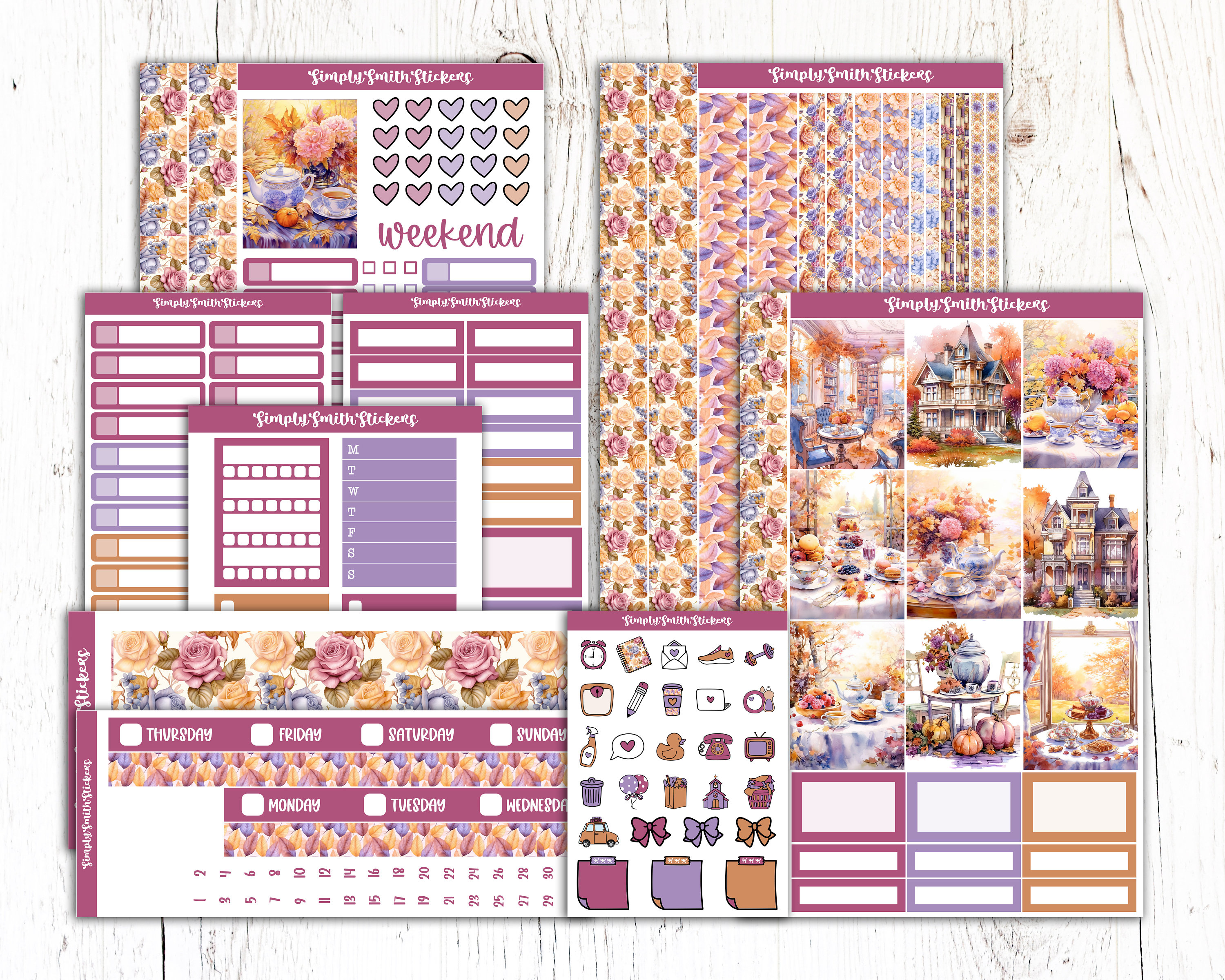 AUTUMN TEA | Vertical Weekly Planner Sticker Kit | Planner Stickers - Etsy