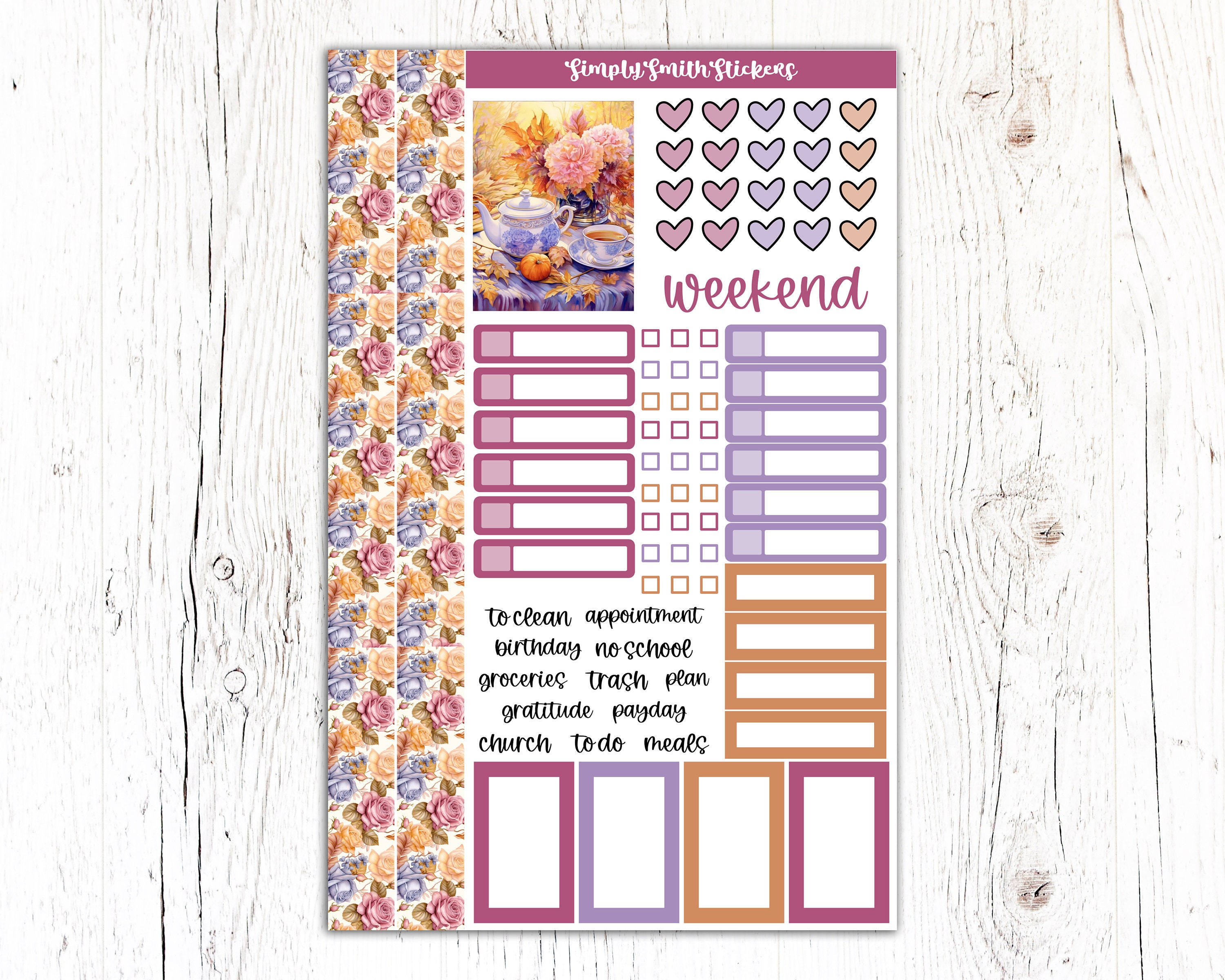 AUTUMN TEA | Vertical Weekly Planner Sticker Kit | Planner Stickers - Etsy
