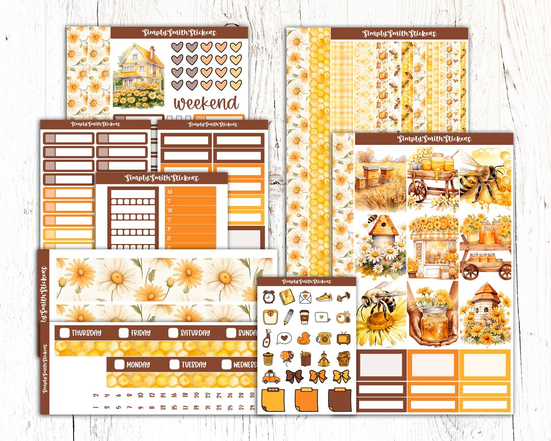 HONEY BEE | Vertical Weekly Planner Sticker Kit | Planner Stickers - Etsy