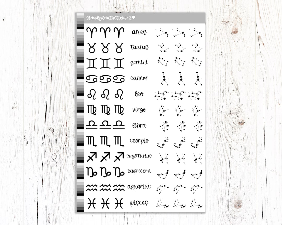 ZODIAC SIGNS Mix Stickers- Black & White Stickers | Planner Stickers ...