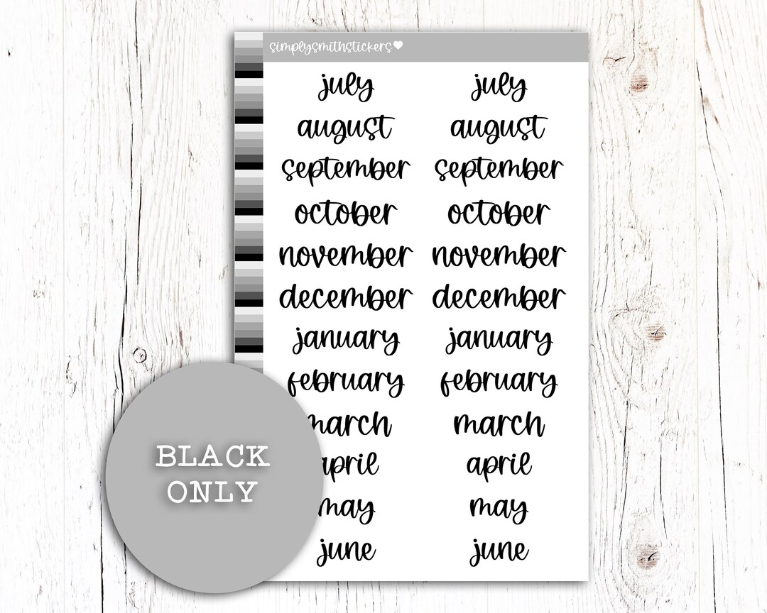 MONTHS SCRIPT | *BLACK Script* | Planner Stickers | Planner Stickers ...
