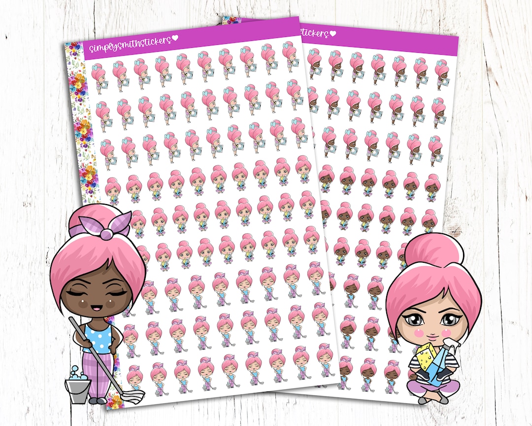 CLEANING Doodle Girl Stickers | Planner Stickers - Etsy