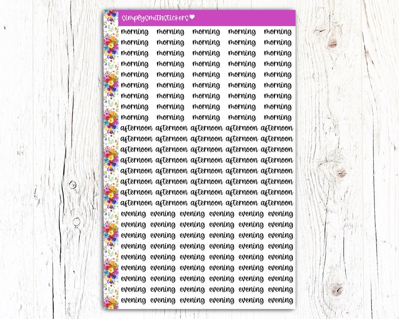MORNING AFTERNOON EVENING Script Stickers | Planner Stickers | Reminder ...