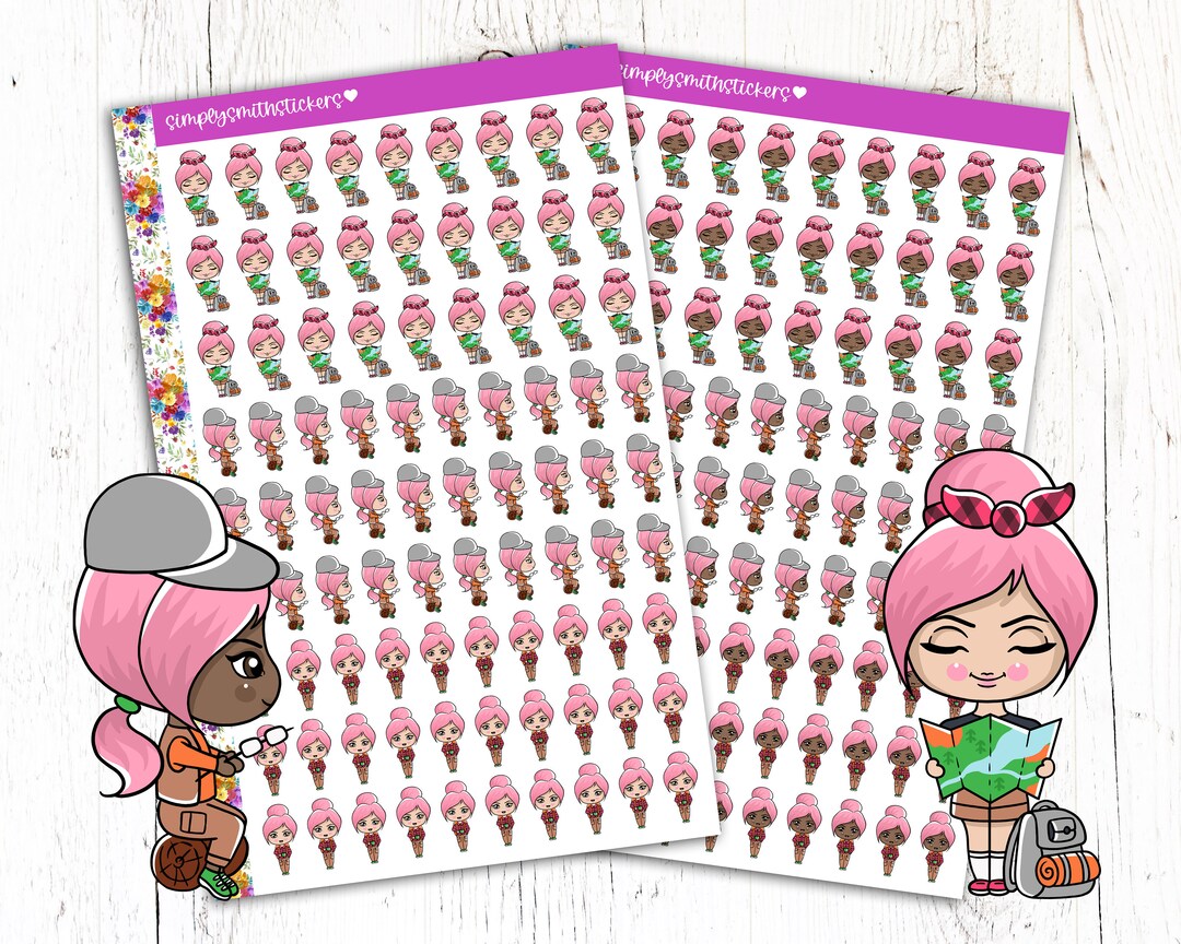CAMPING Doodle Girl Stickers | Planner Stickers - Etsy