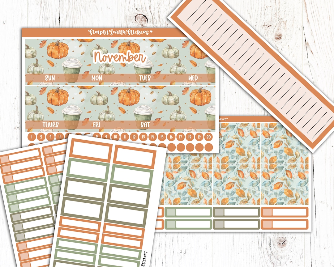 NOVEMBER Monthly Sticker Kit | 7x9 | CUSTOMIZABLE Stickers | Planner ...