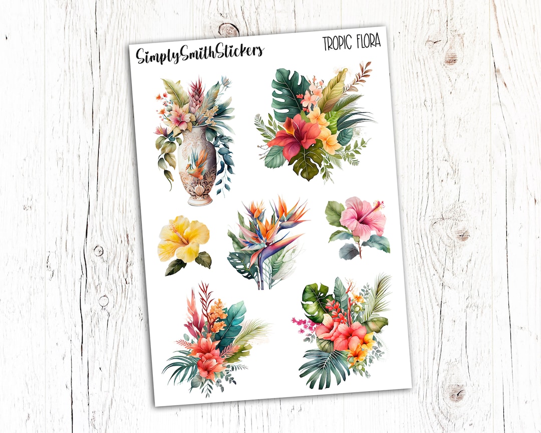 TROPIC FLORA Clear Frosted Matte Stickers | Deco Stickers | Planner ...