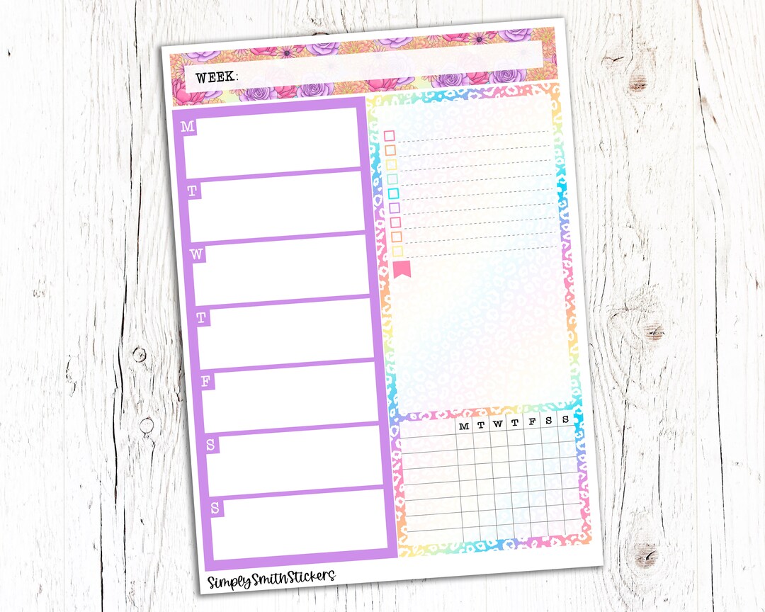 7X9 RAINBOW WEEK | Week at a Glance | 7x9 | Weekly Overview Stickers ...