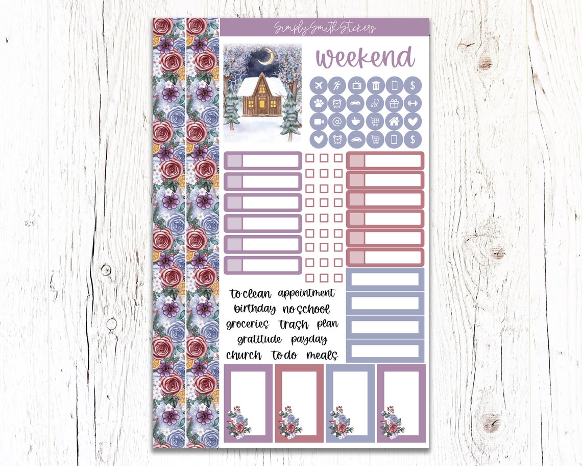 Winter Forest Vertical Weekly Planner Sticker Kit - Etsy