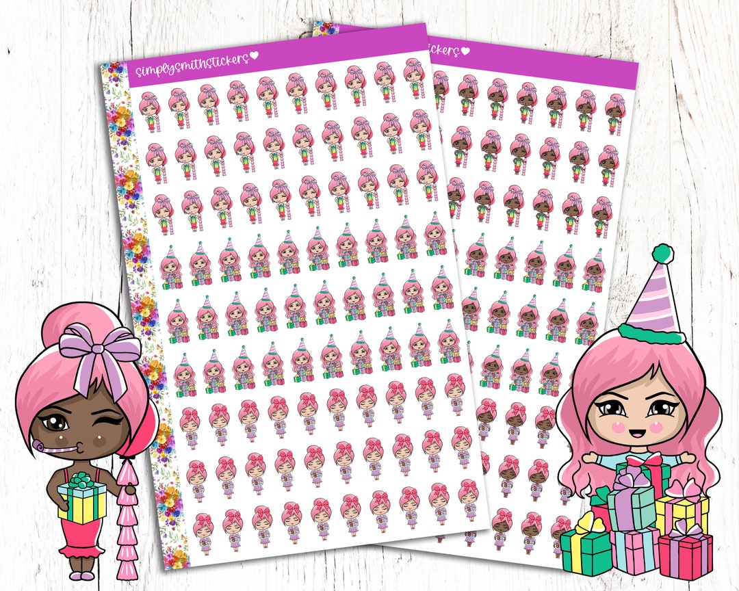 BIRTHDAY Doodle Girl Stickers | Planner Stickers - Etsy