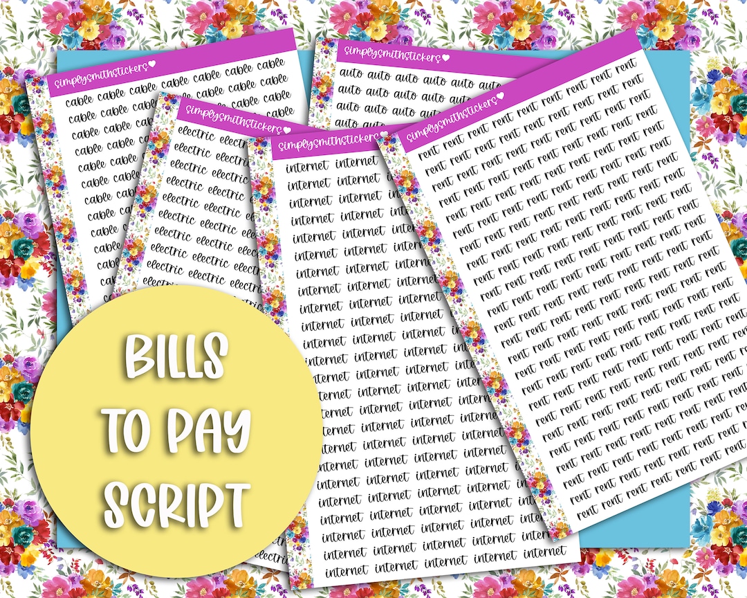 BILLS TO PAY Script Stickers | Planning Stickers | Reminder Scripts ...