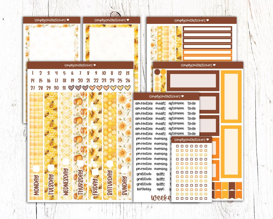 Honey Bee Planner Stickers | 7x9 Daily Duo Kit - Etsy