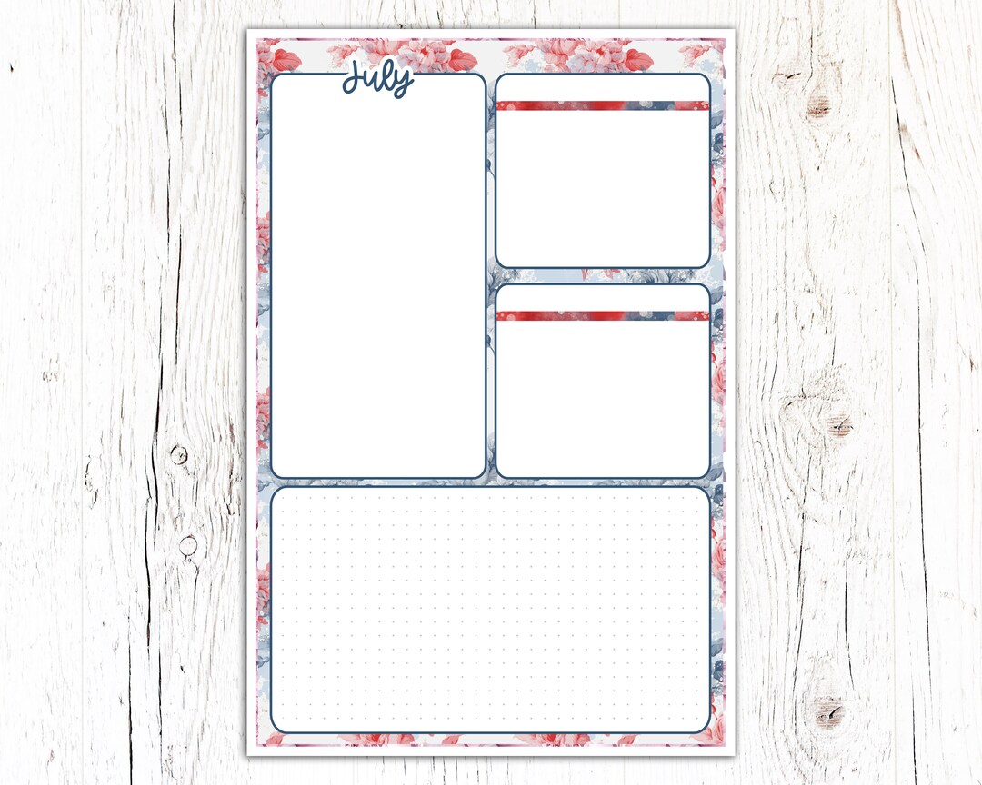 JULY DASHBOARD Sheet | A5 | FULL Page Sticker - Etsy