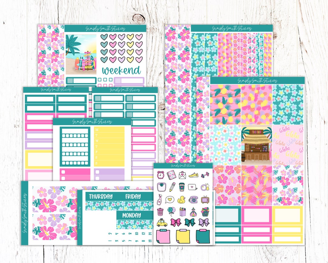 ALOHA | Vertical Weekly Planner Sticker Kit | Planner Stickers | Weekly ...