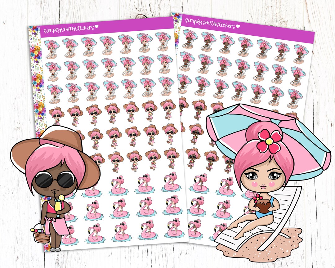 BEACH Doodle Girl Stickers | Planner Stickers - Etsy