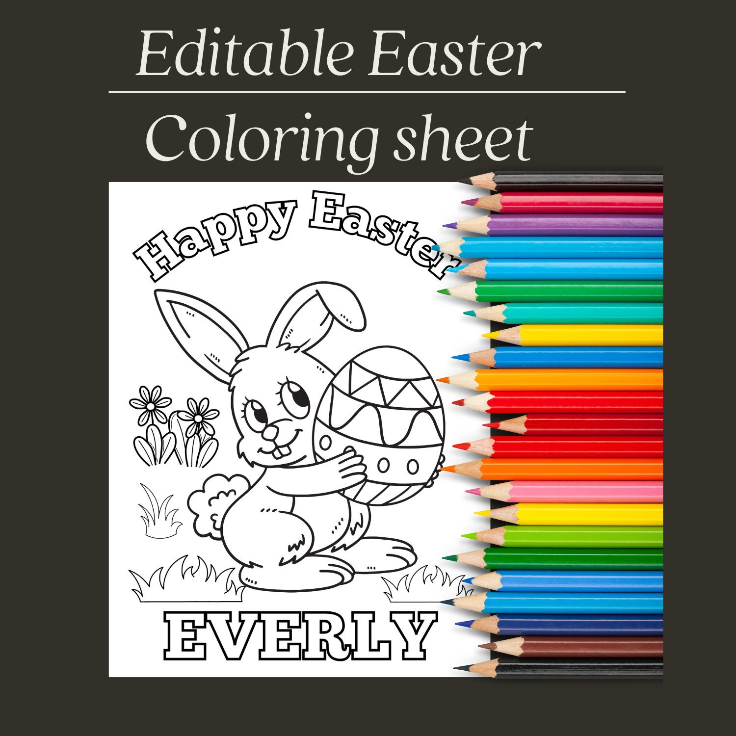 Personalized Easter Bunny Coloring Page | Kids Activity (digital ...