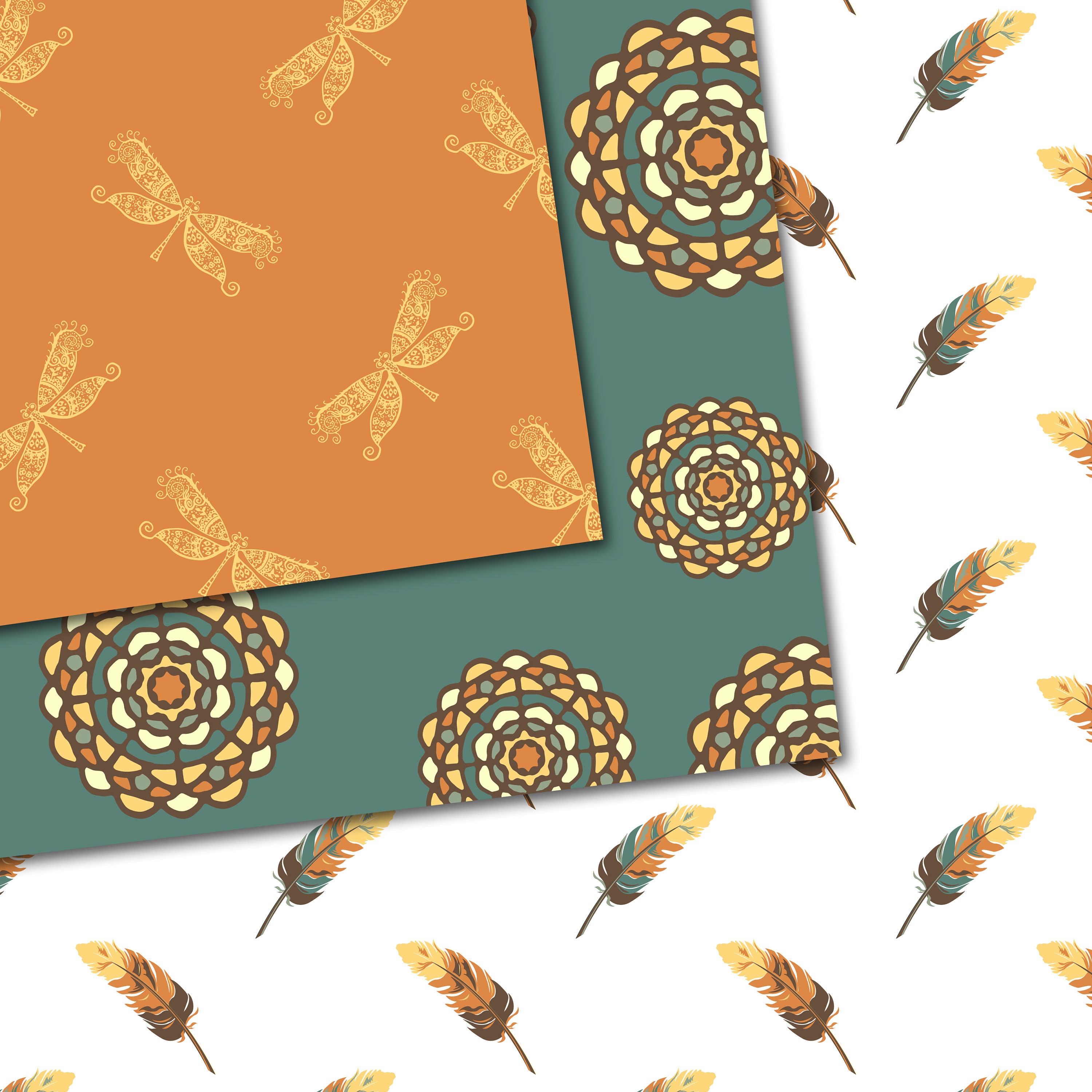 Dragonfly Digital Papers Insects Feather Dreamcatcher - Etsy