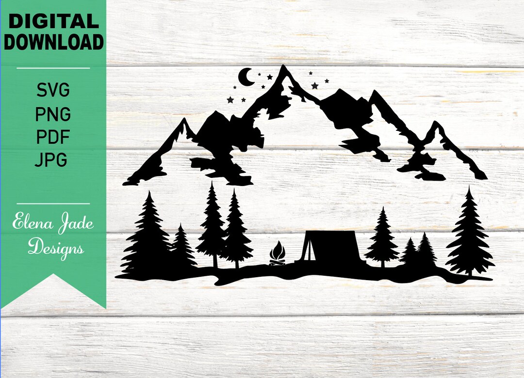 Tent in Mountain and Forest, Camping, Woods Svg, Hiking, Outdoors, Pine ...