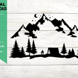 Tent in Mountain and Forest, Camping, Woods Svg, Hiking, Outdoors, Pine ...