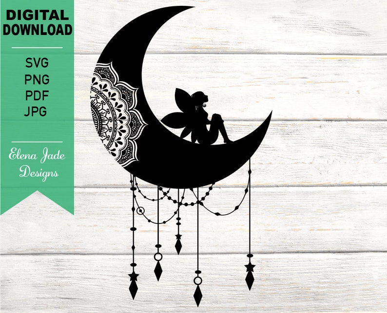 Moon Mandala and Fairy Svg Fairy Svg Fairy on Moon Bohemian - Etsy