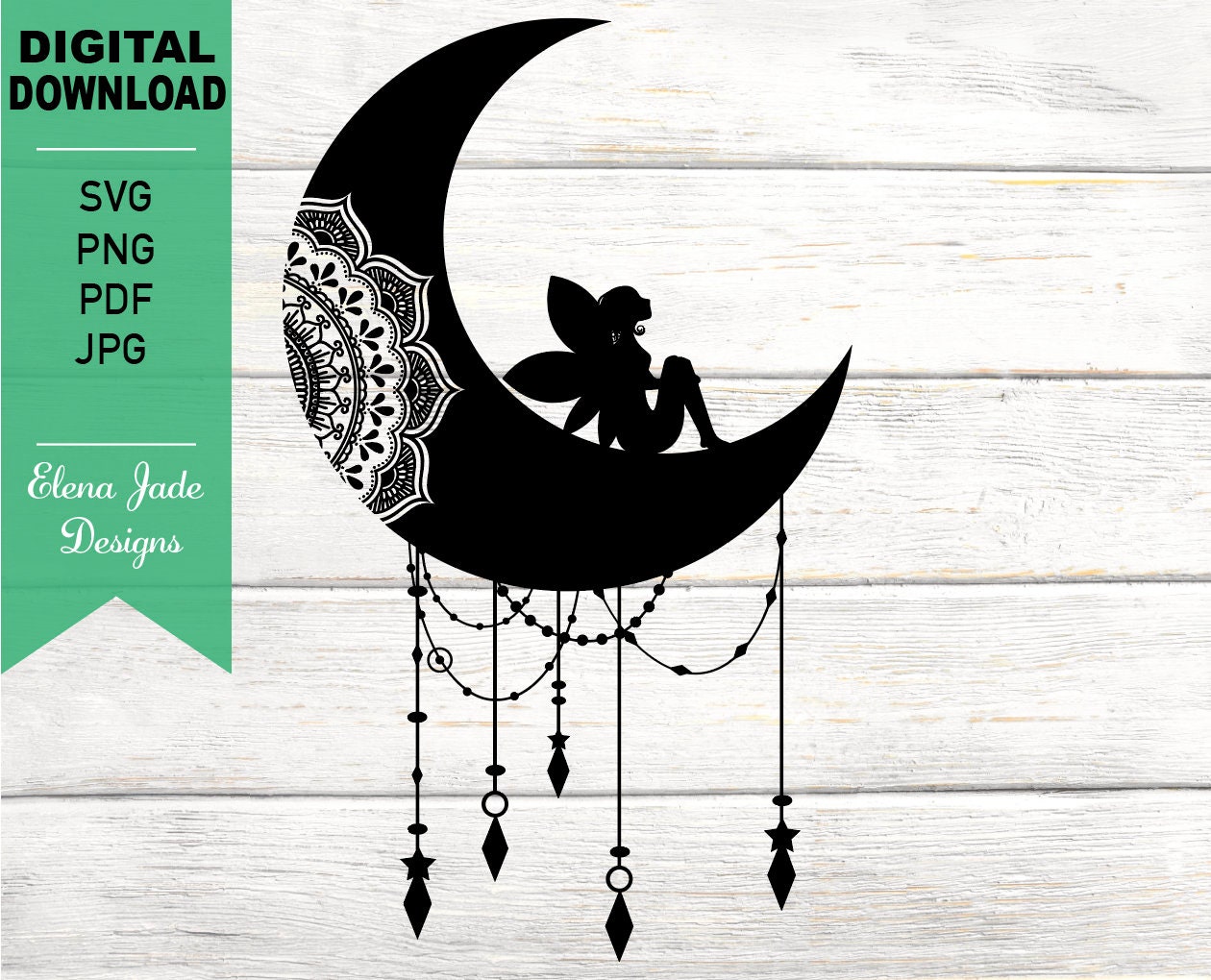 Moon Mandala and Fairy Svg Fairy Svg Fairy on Moon Bohemian - Etsy ...