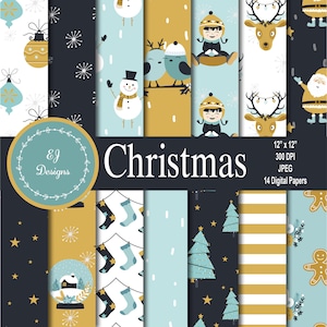 Christmas Paper, Digital Papers, Santa Paper, Reindeer, Snowman ...