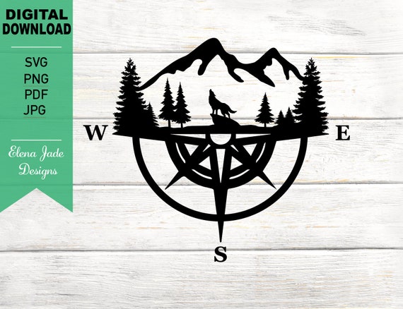 Wolf Svg Howling Wolf Wolf and Compass Mountains Svg - Etsy