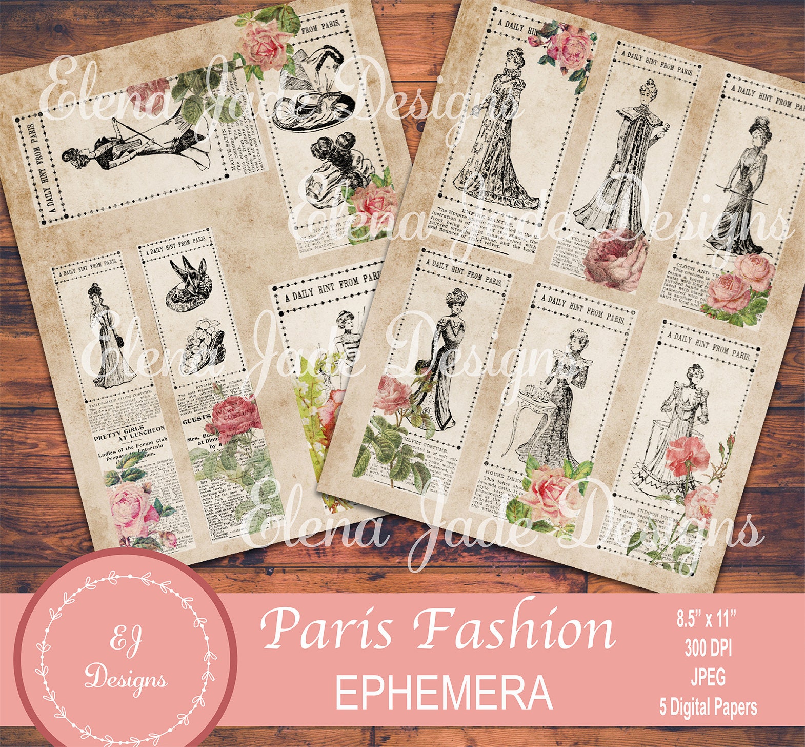 Paris Ephemera Paris Fashion Junk Journal French Rose | Etsy