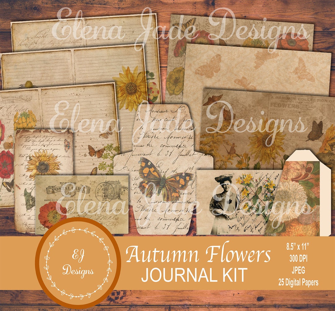 Fall Digital Junk Journal Kit, Autumn Ephemera and Paper Pack, Fall ...