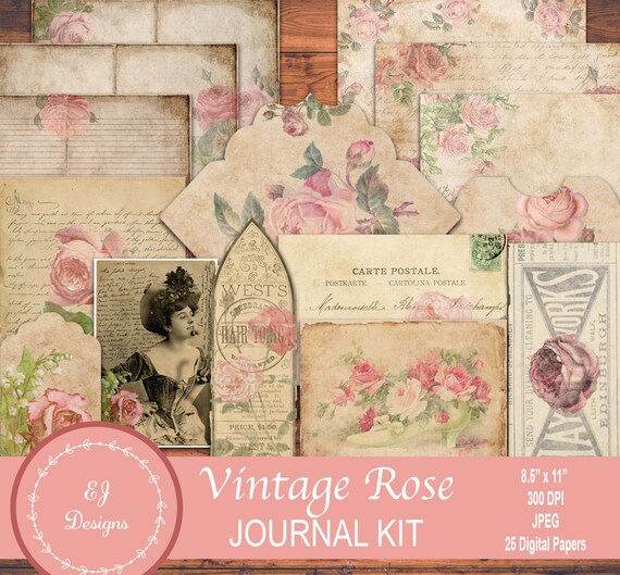Vintage Rose Junk Journal Kit Rose Ephemera Floral Digital | Etsy