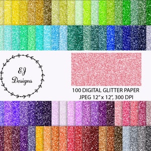 Glitter Paper, 100 Digital Glitter Papers, Sparkly Paper, Rainbow ...