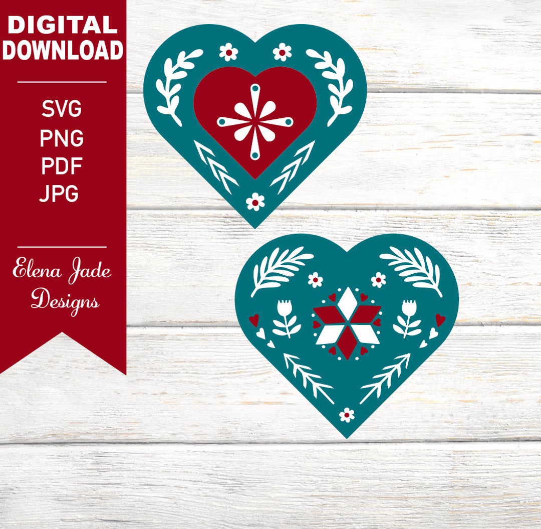 Heart SVG, Scandinavian Heart, Floral Heart, Scandi Heart, Patterned ...