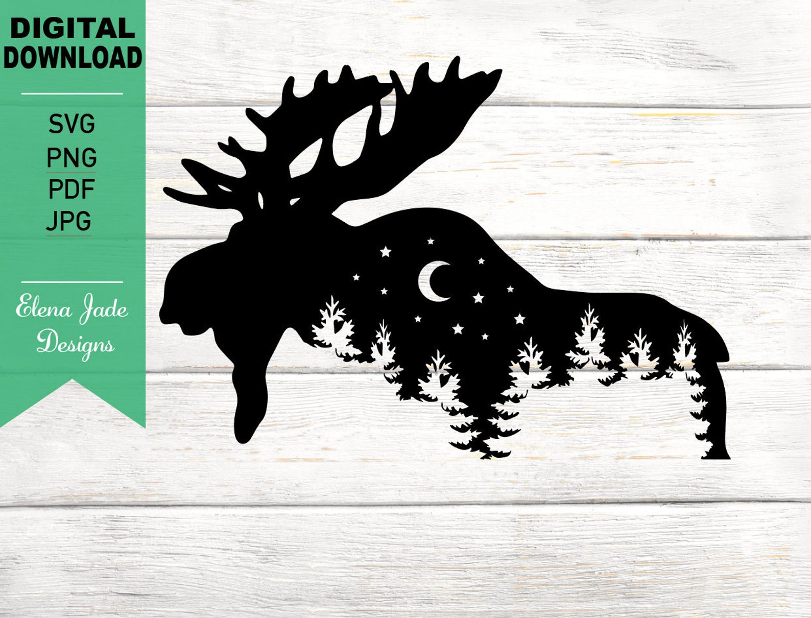 Moose SVG, Moose Silhouette, Moose Forest, Woodland Animal, Moose Pine ...