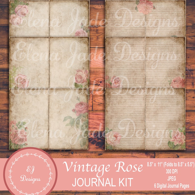 Vintage Rose Junk Journal Kit, Rose Ephemera, Floral Digital Paper ...