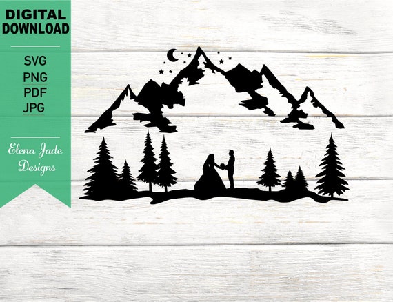 Wedding in Mountain and Forest Wedding Svg Bride Groom | Etsy