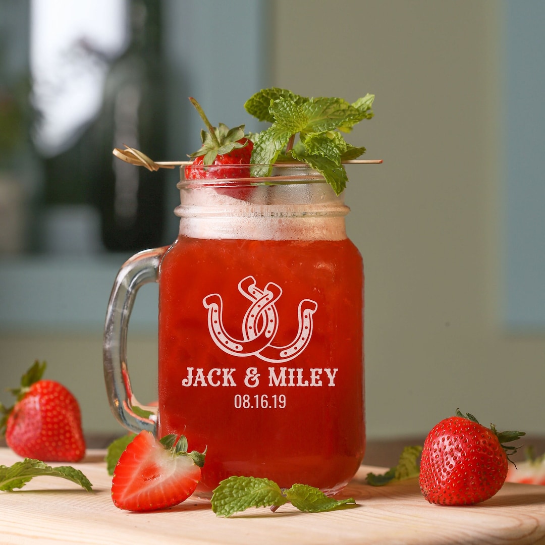 Personalized Western Horseshoe Mason Jars, Country Wedding Gifts ...