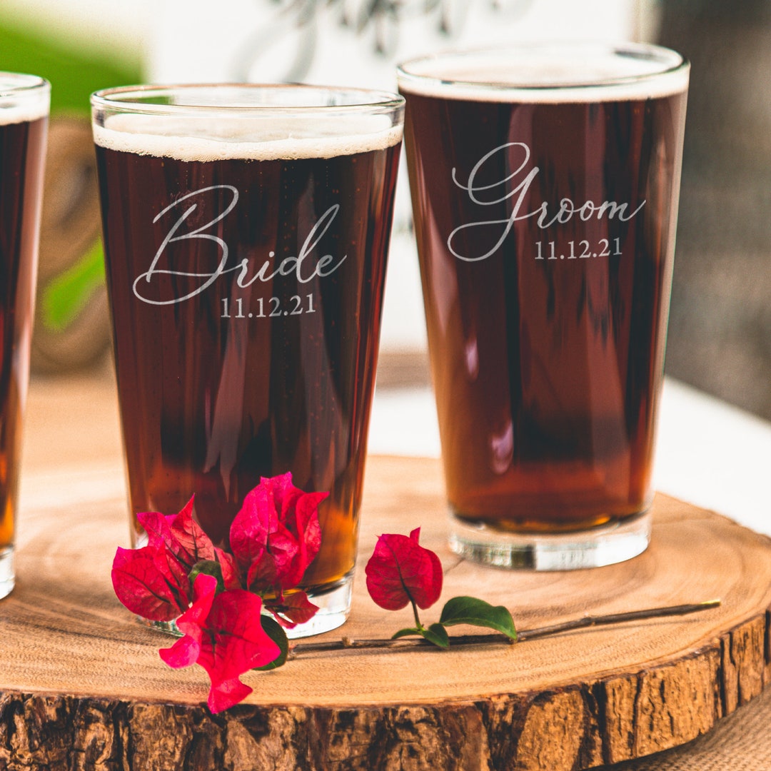 Bride and Groom Glasses - Etched Drinking Glasses for Newlyweds, Set of ...