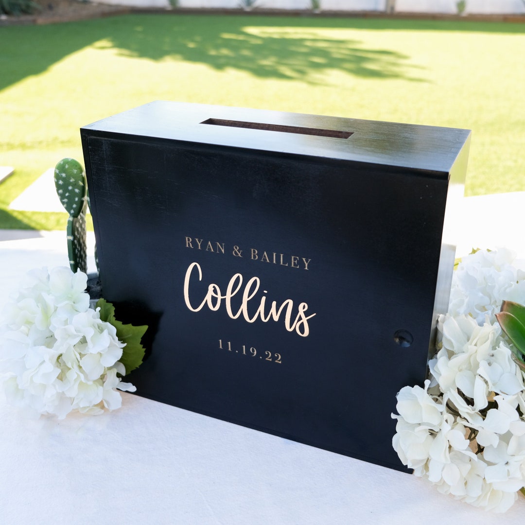 Personalized Wedding Card Drop Box | Engraved Slidetop Wood Box With ...