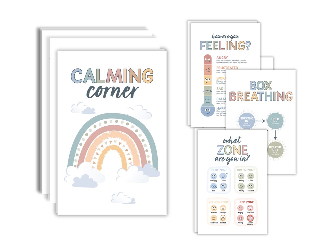Set of 12 Boho Calm Down Corner Posters Classroom Calming Strategies ...
