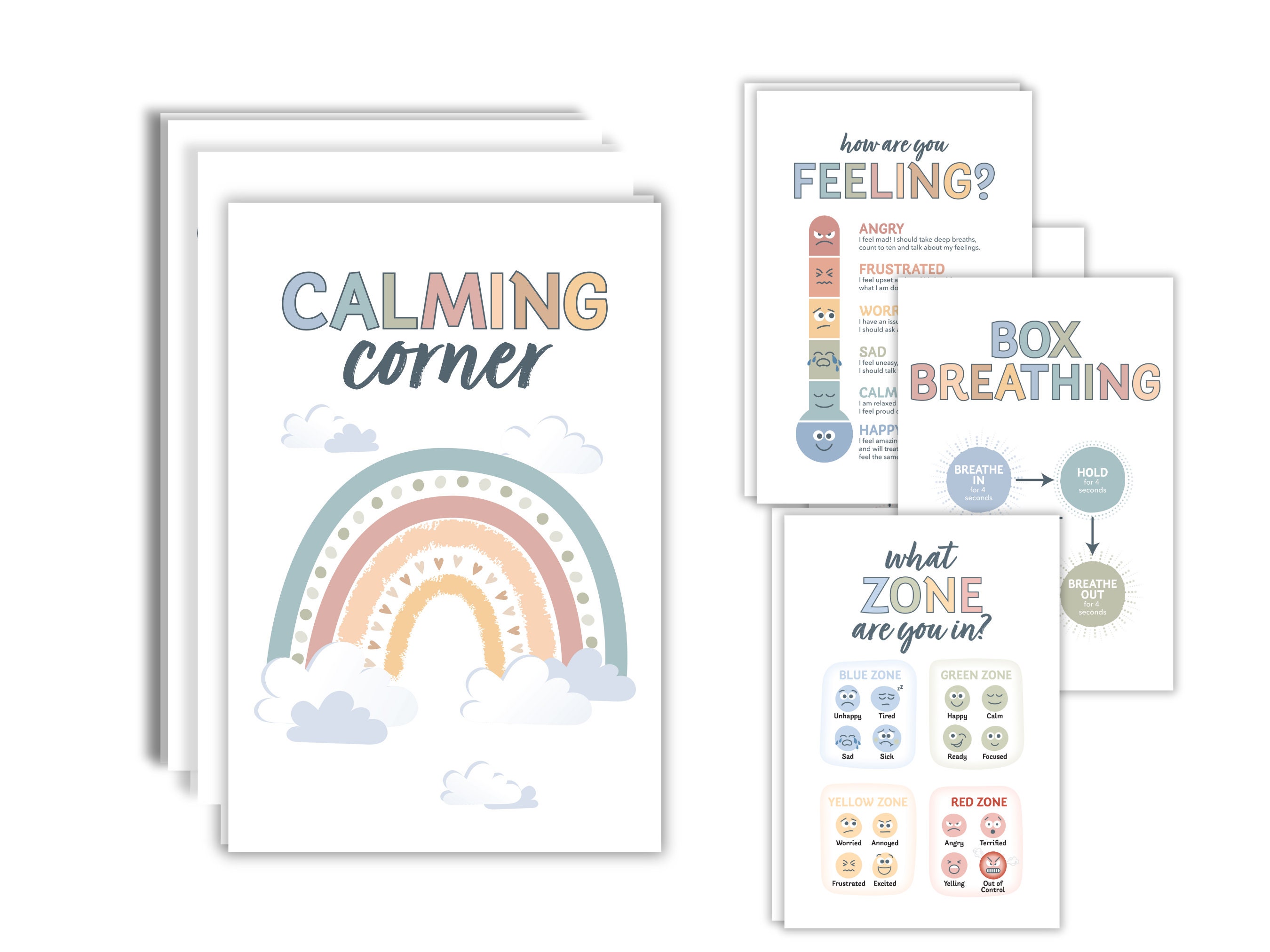 Set of 12 Boho Calm Down Corner Posters Classroom Calming Strategies ...