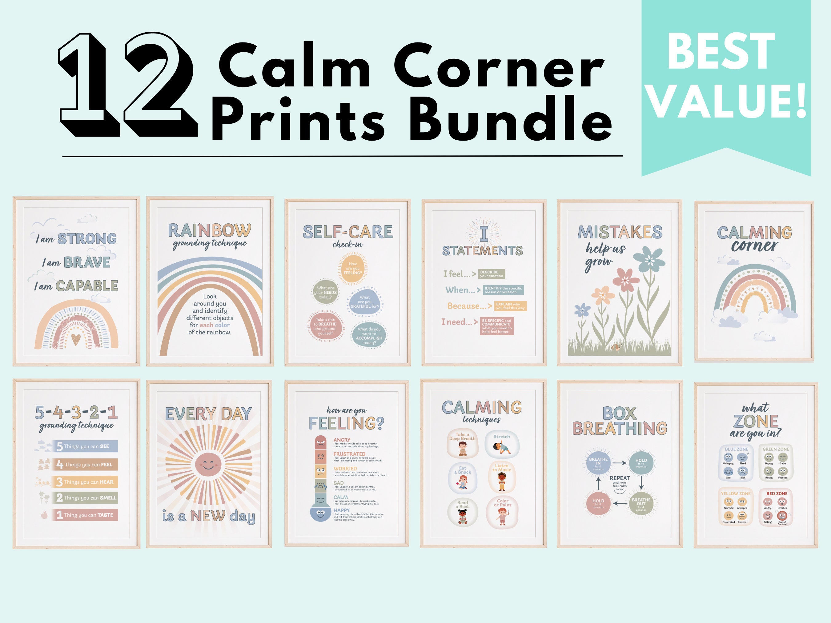 12 Calm Down Corner Posters Calm Down Kit Calming Decor Print Counselor ...