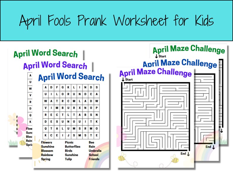 April Fool's Day PRANK Printable Word Search Puzzle and Maze, Instant ...