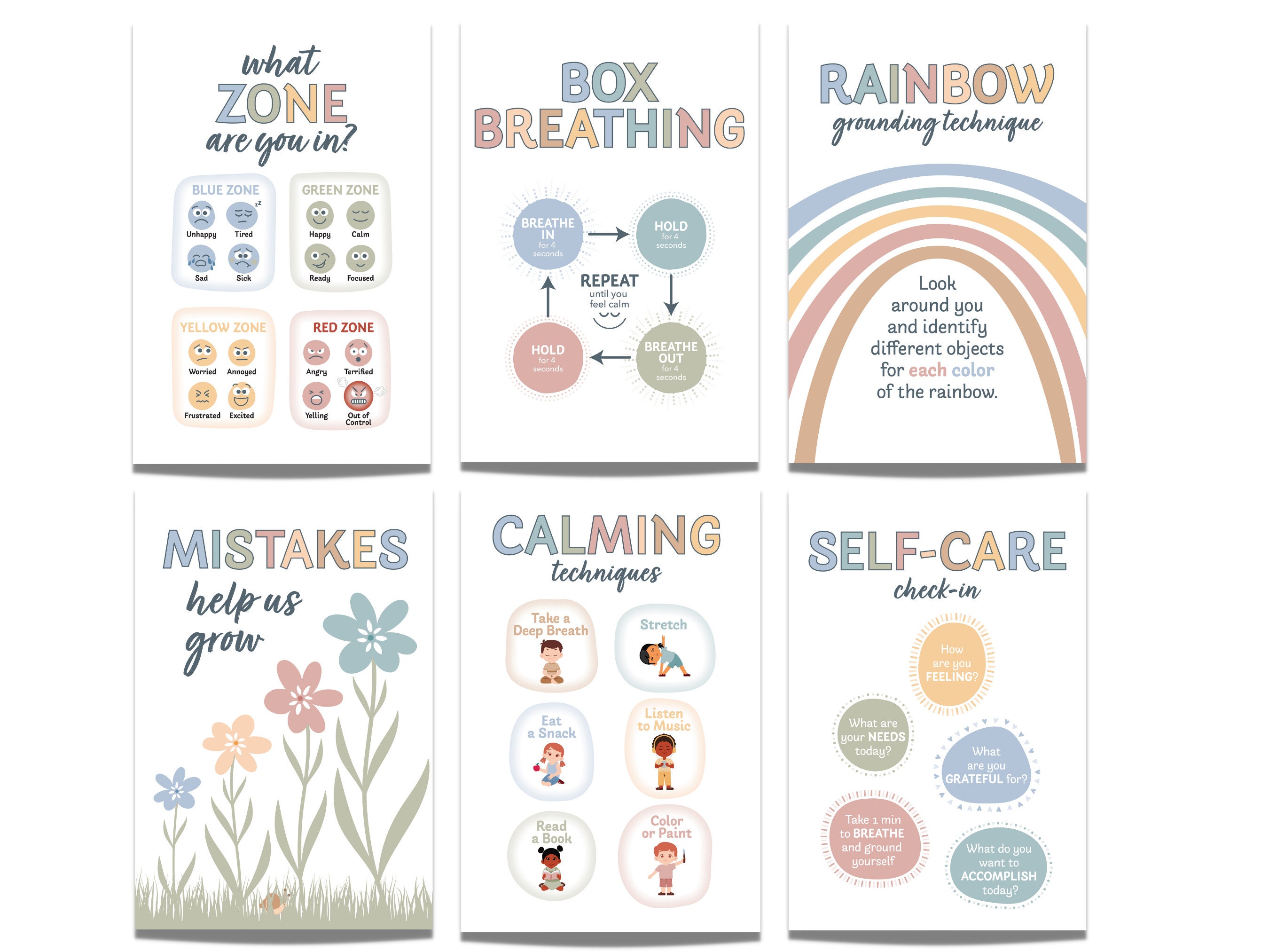 Set of 12 Boho Calm Down Corner Posters Classroom Calming Strategies ...