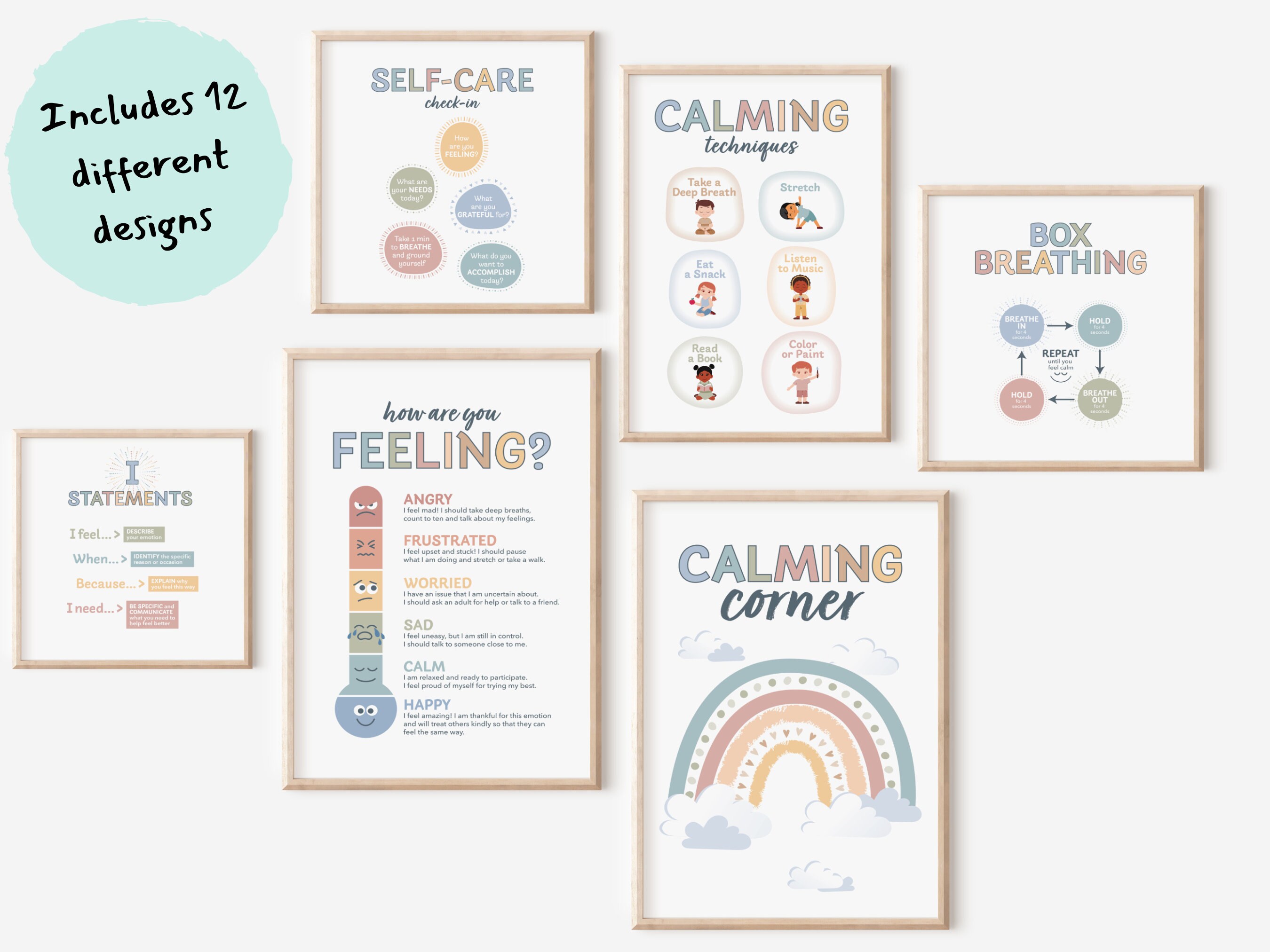 Set of 12 Boho Calm Down Corner Posters Classroom Calming Strategies ...