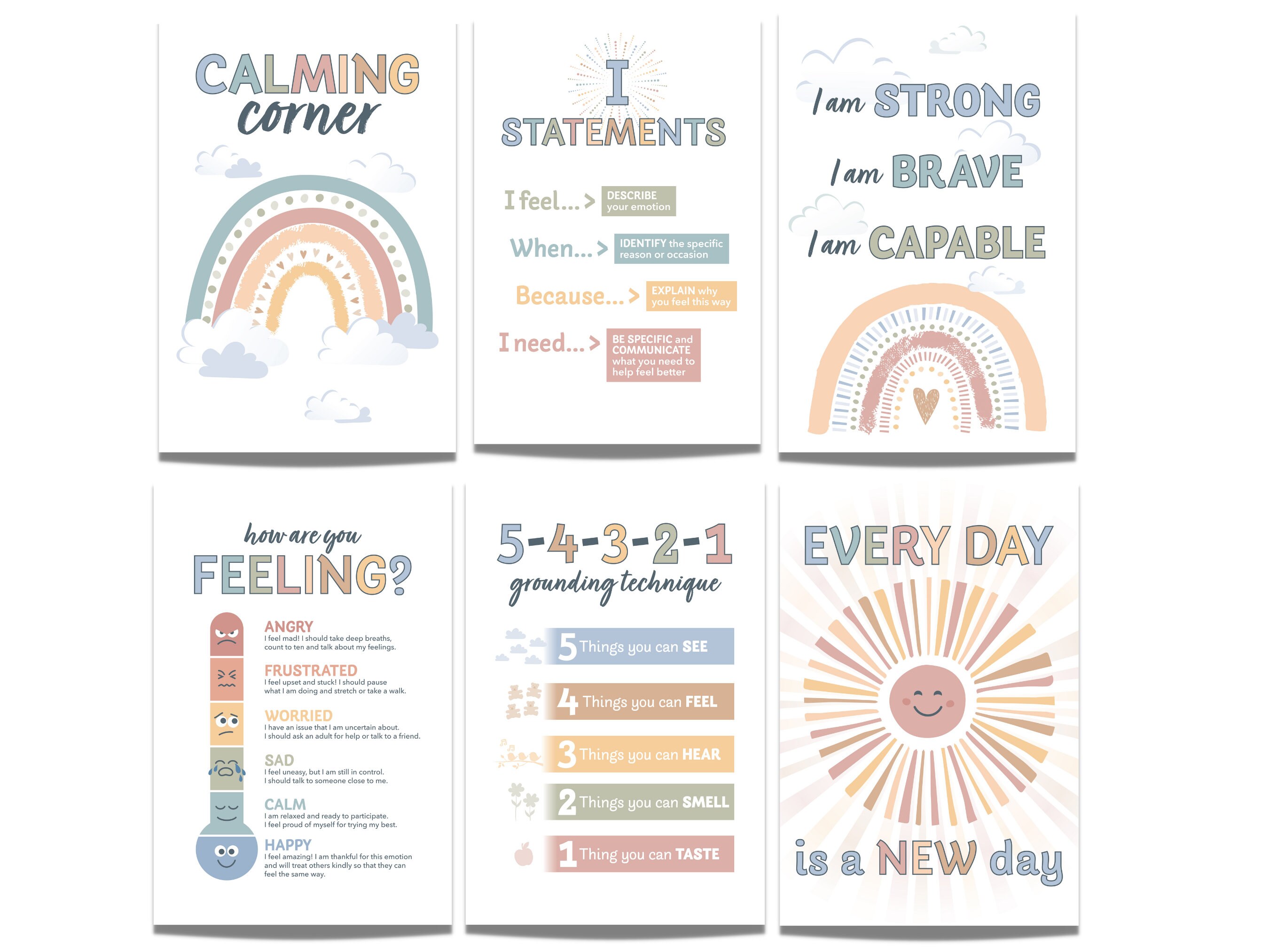 Set of 12 Boho Calm Down Corner Posters Classroom Calming Strategies ...