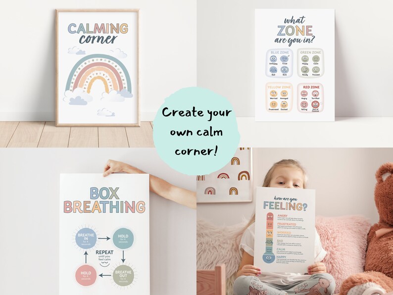 Set of 12 Boho Calm Down Corner Posters Classroom Calming Strategies ...
