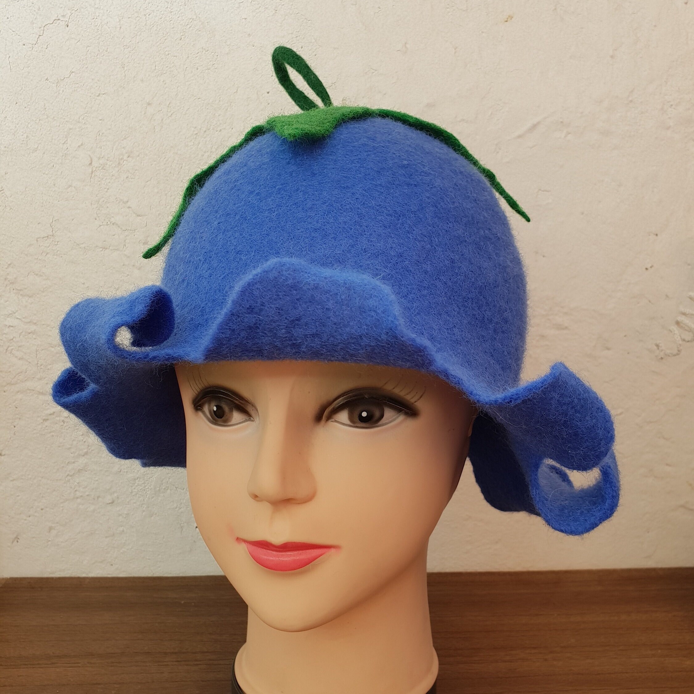 Eco Gift for Bath Felted Blue Wool Handcrafted Sauna Hat Bellflower ...