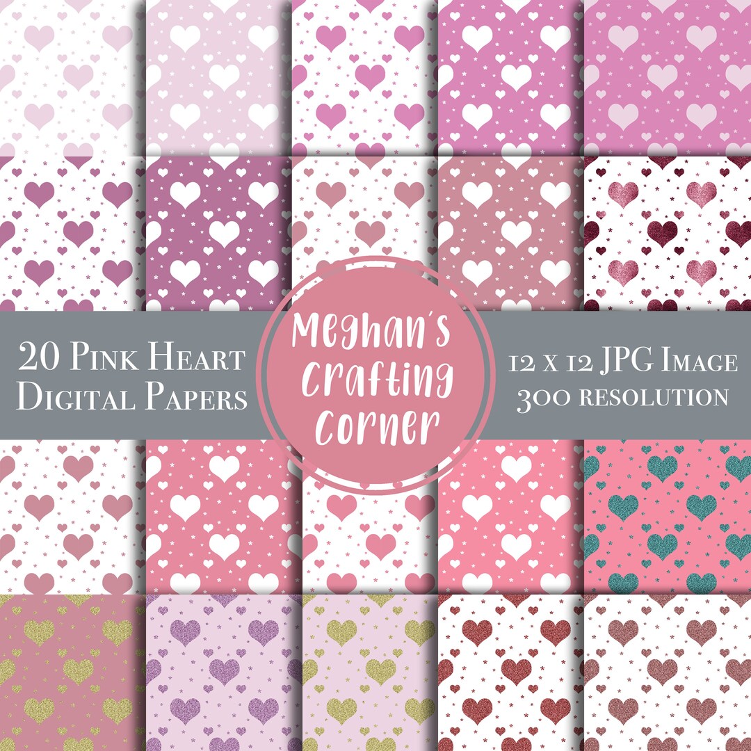 Pink Hearts Digital Paper 12 X 12 / Pink Hearts Background / Seamless ...