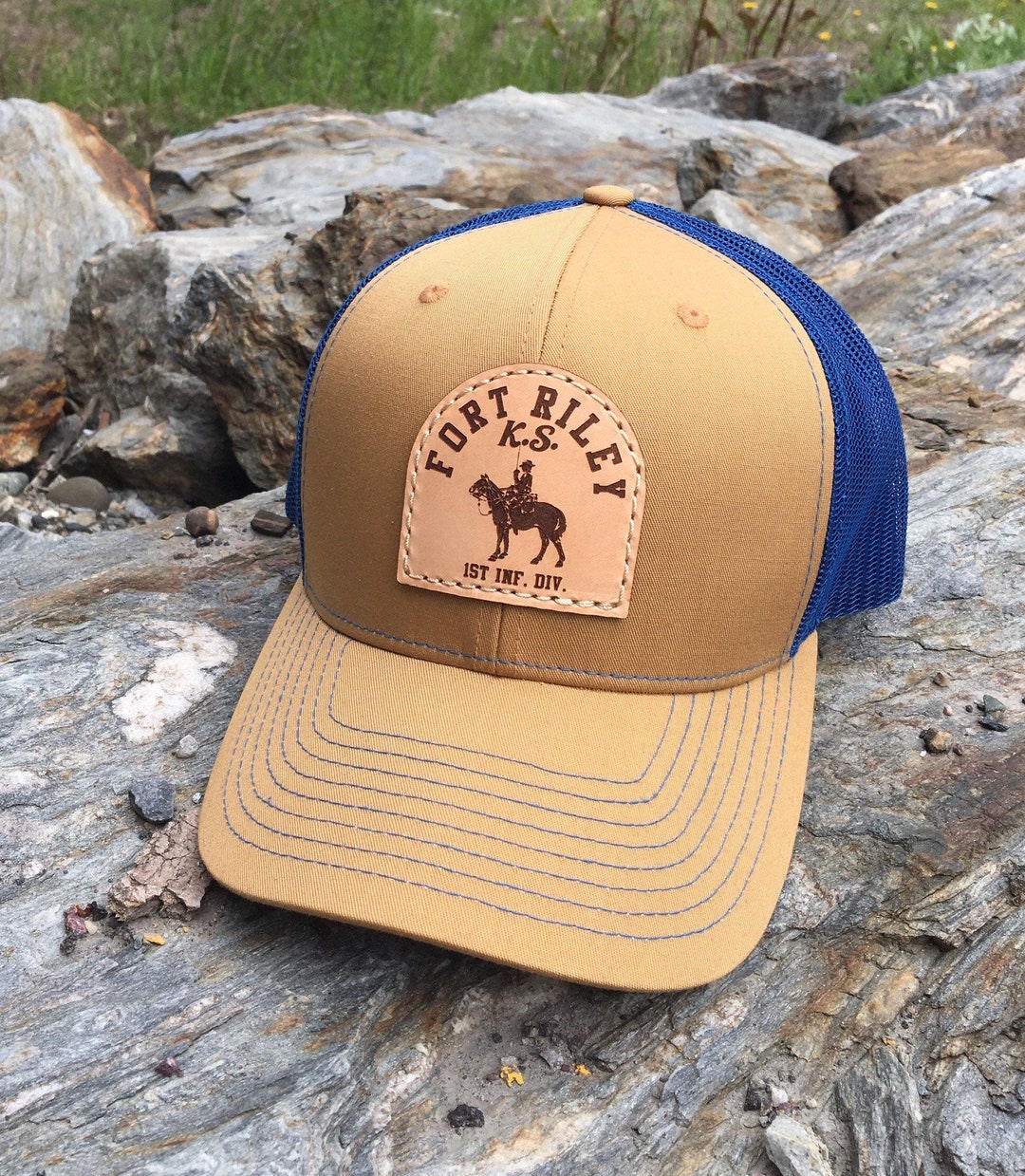 Fort Riley Leather Patch Trucker Hat - Etsy